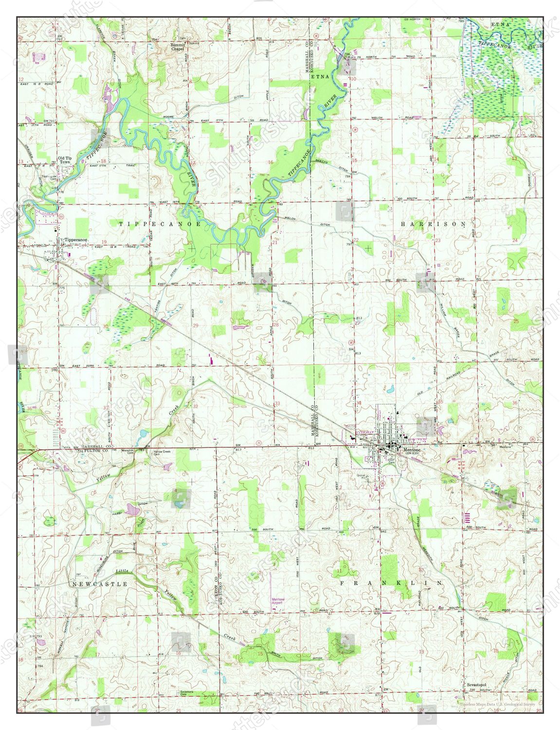 Usa Timeless Maps Mentone Indiana Map Editorial Stock Photo - Stock ...