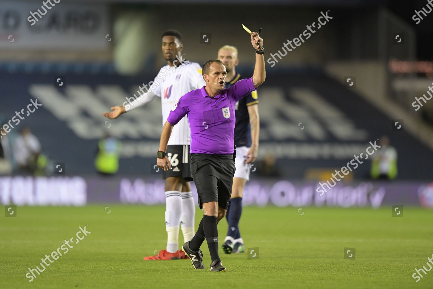 Referee Geoff Eltringham Shows Yellow Card Editorial Stock Photo ...