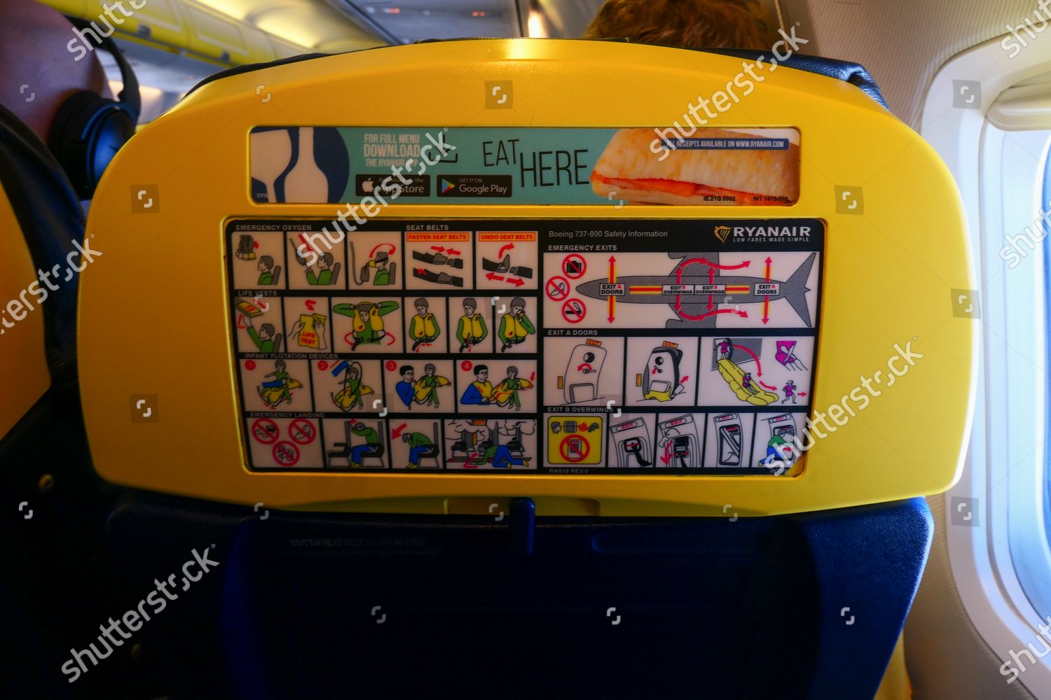 Safety Card Back Seat Inside Ryanair Editorial Stock Photo - Stock ...