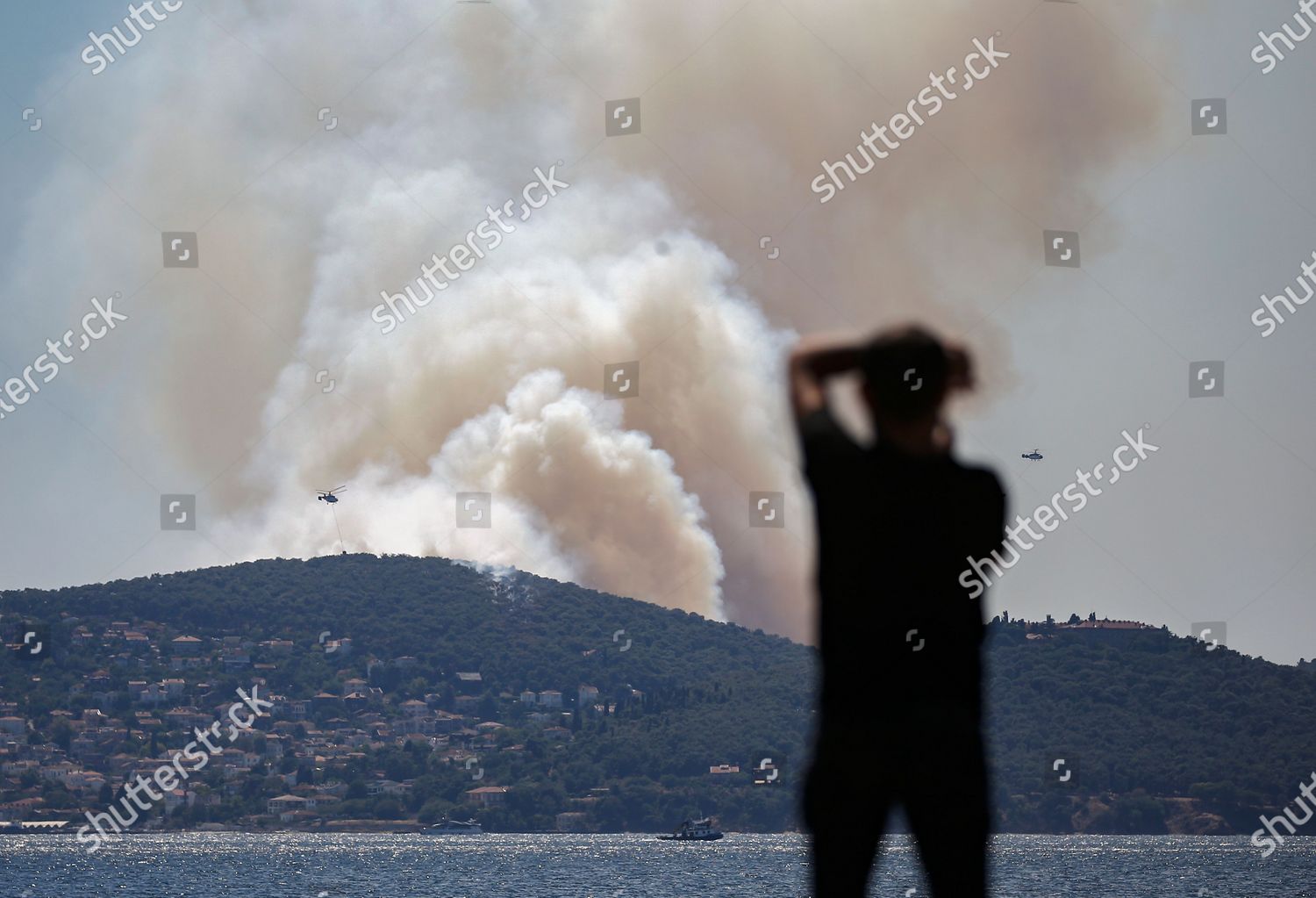 Man Watches Forest Fire Near Marmara Editorial Stock Photo - Stock ...
