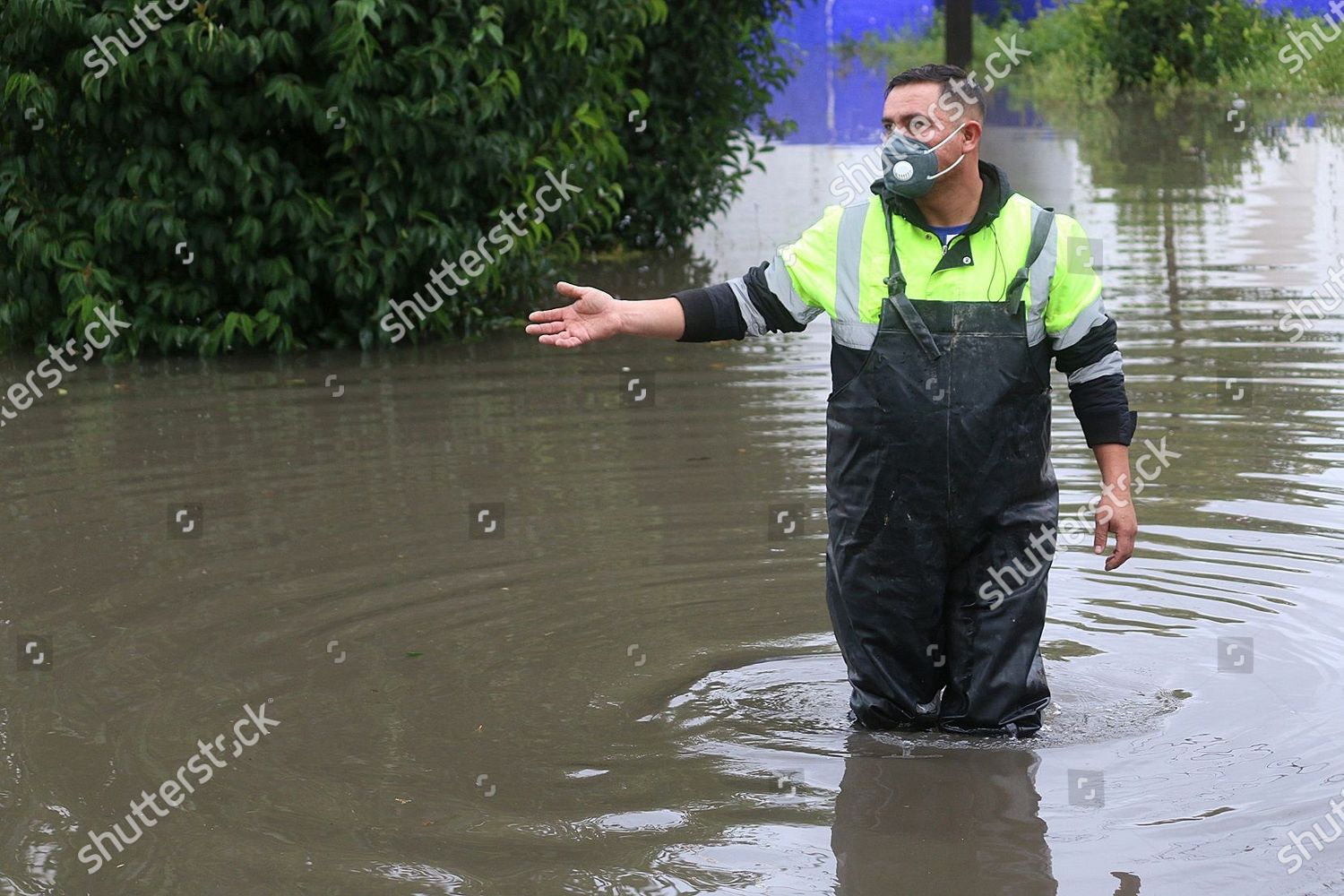 Employee Drainage System Walks On Flooded Editorial Stock Photo - Stock ...