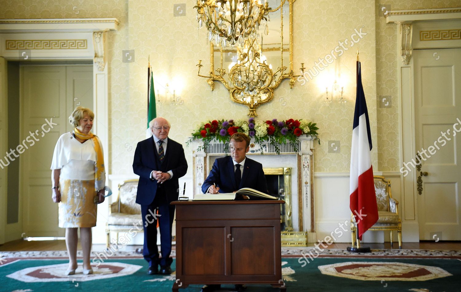French President Emmanuel Macron Signs Guest Editorial Stock Photo ...