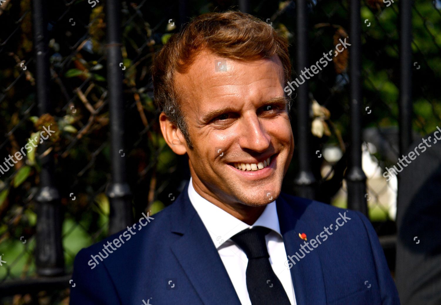 French President Emmanuel Macron Smiles During Editorial Stock Photo ...