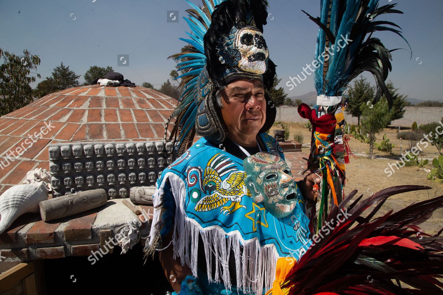 Man Poses Dressed Aztec Warrior Front Editorial Stock Photo - Stock ...
