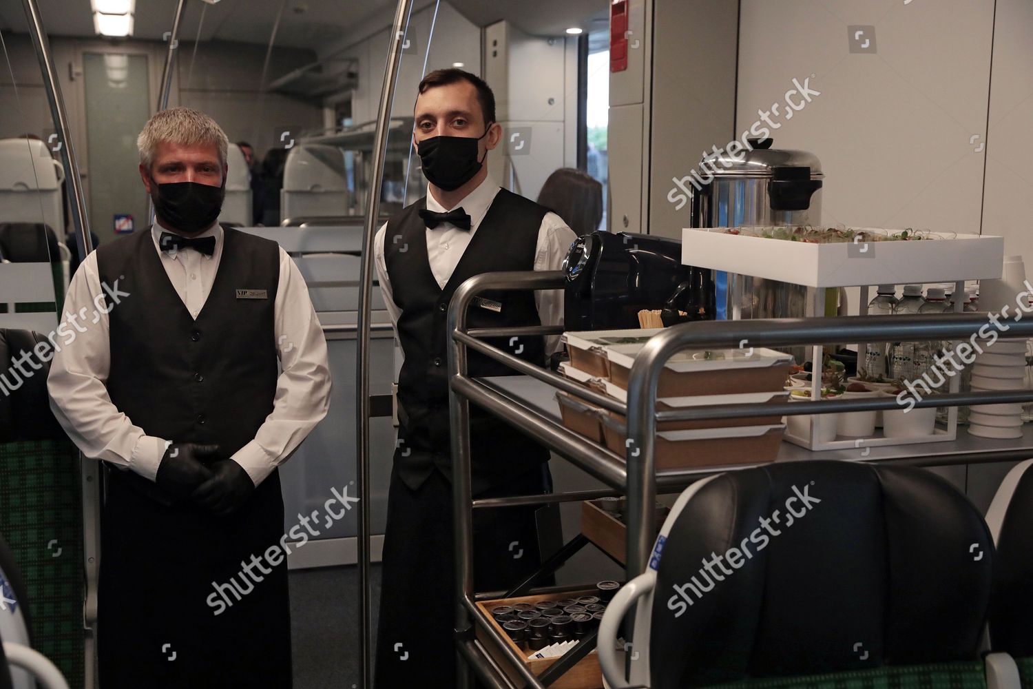 Waiters Face Masks Stand Trolley Hot Editorial Stock Photo - Stock ...