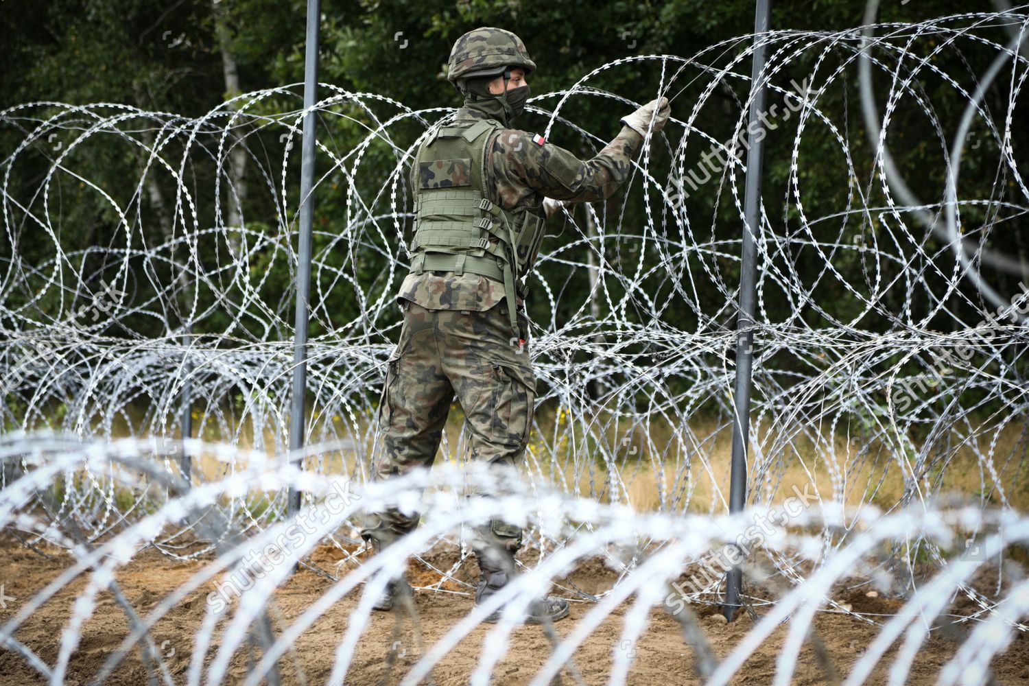 Soldiers Polish Army Seen Building Fence Editorial Stock Photo - Stock ...