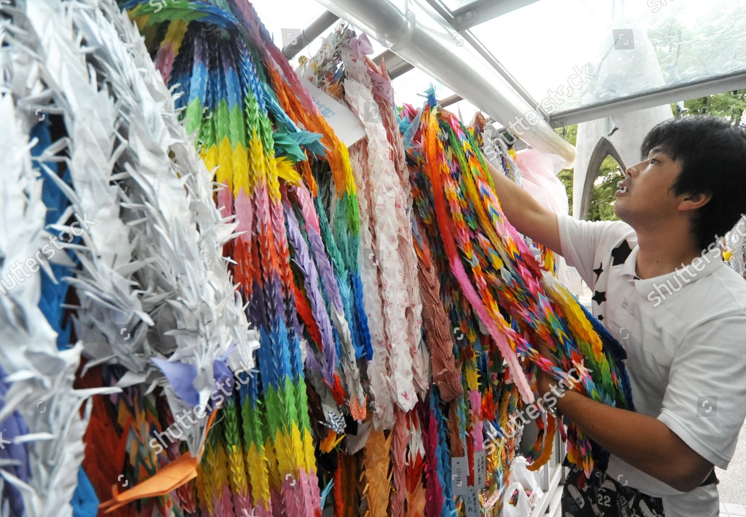 Man Hangs Bundle Origami Birds Hope Editorial Stock Photo - Stock Image ...