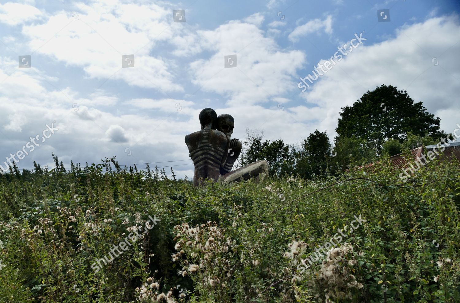 Two Skeletons Locked Embrace Backdrop Dilapidated Editorial Stock Photo ...