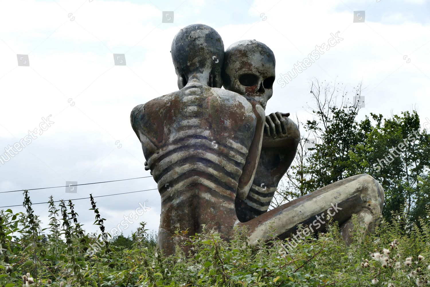 Two Skeletons Locked Embrace Backdrop Dilapidated Editorial Stock Photo ...