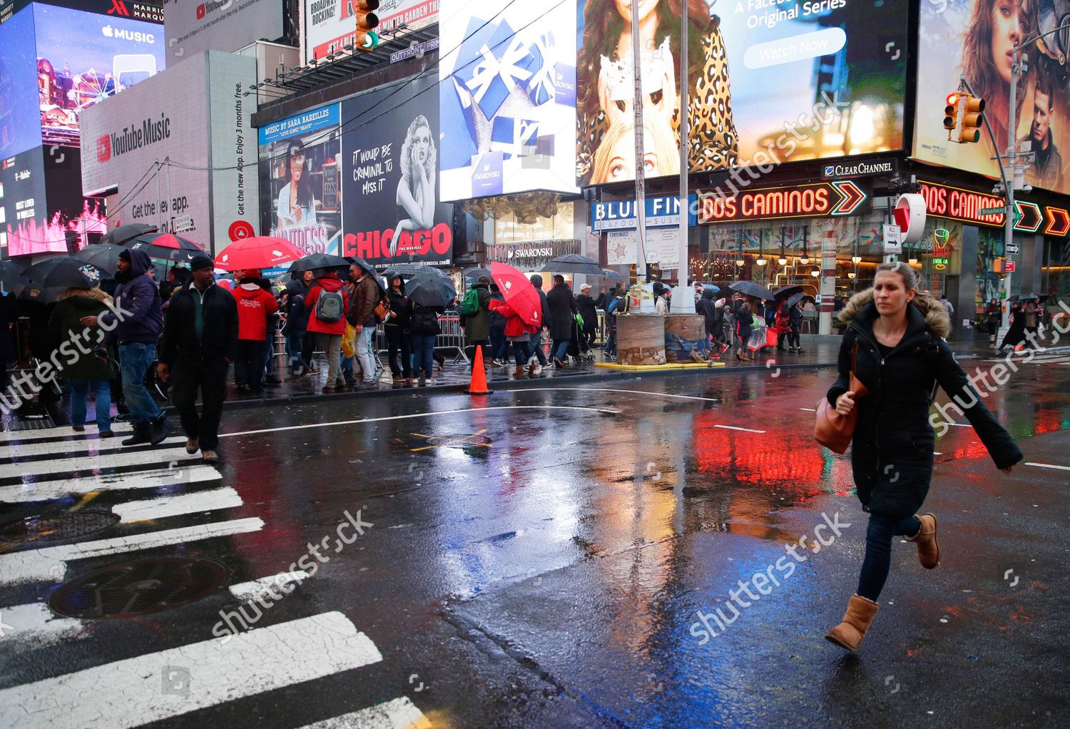 Woman Jogs Across Street Rain Times Editorial Stock Photo - Stock Image ...