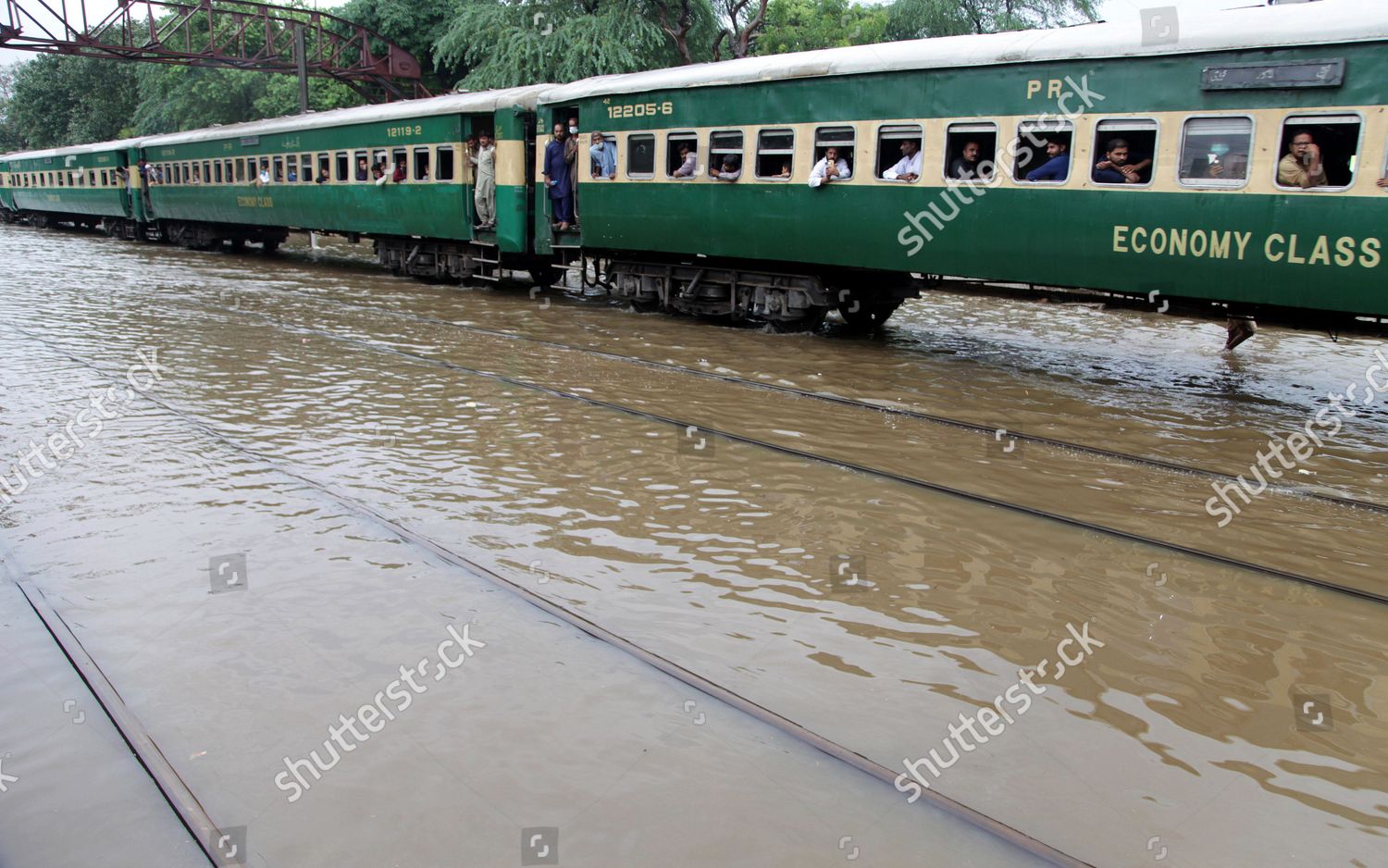 Train Crossing Railway Tracks Submerged Rain Editorial Stock Photo ...