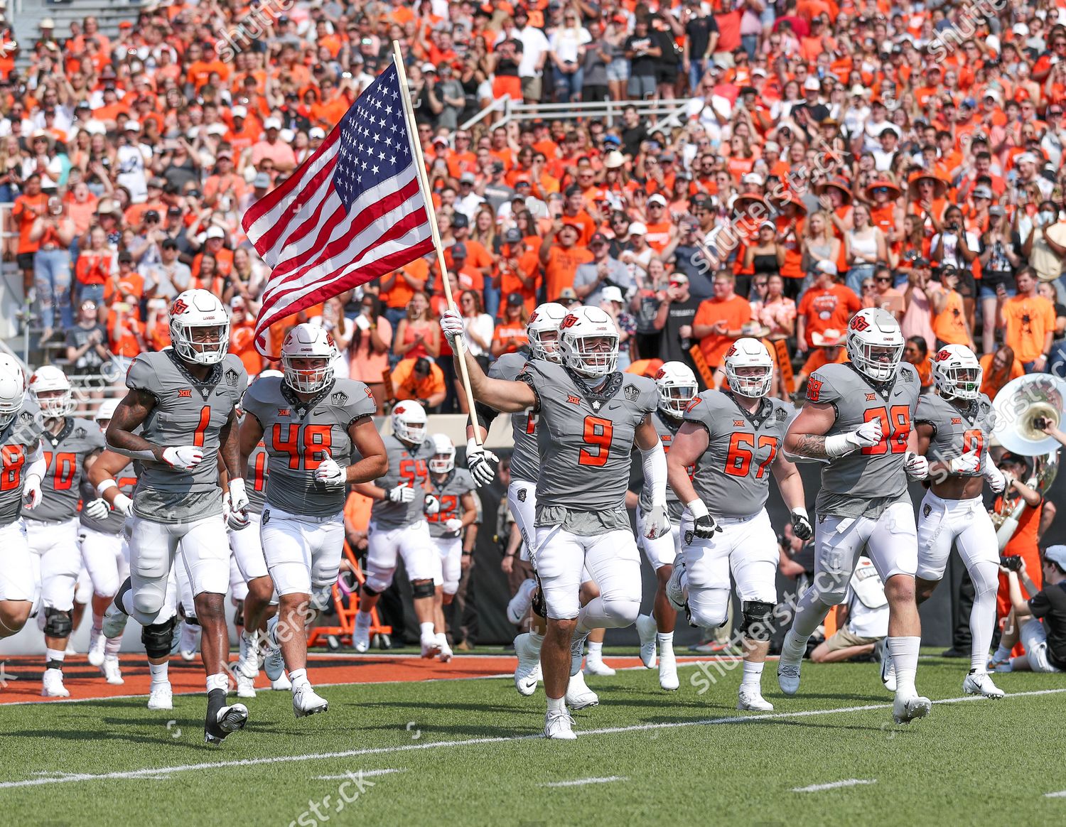 Oklahoma State Football Players Take Field Editorial Stock Photo ...
