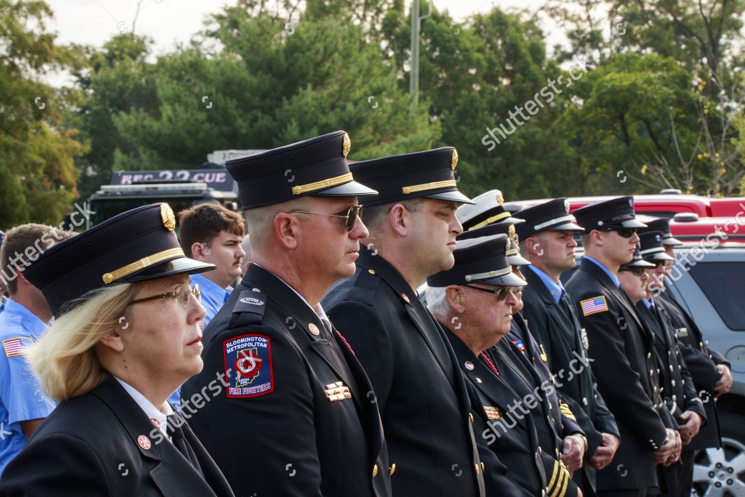 Firefighters Stand Formation While Listening Speeches Editorial Stock ...
