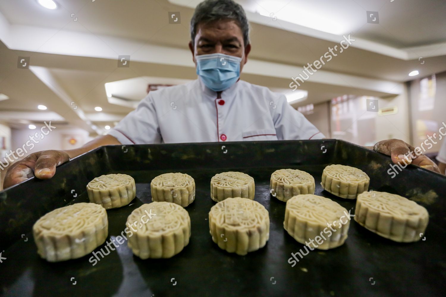 Chef Shows Tray Mooncakes Be Baked Editorial Stock Photo - Stock Image ...