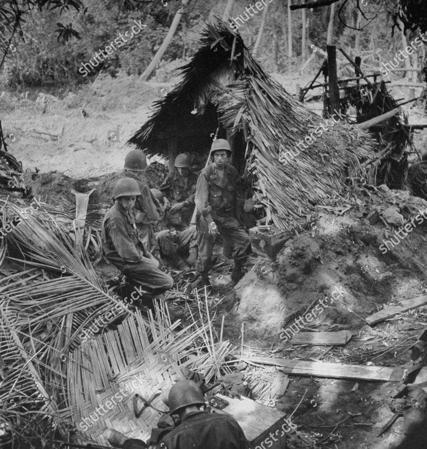 American Soldiers Inspecting Ruins Hut On Editorial Stock Photo - Stock ...
