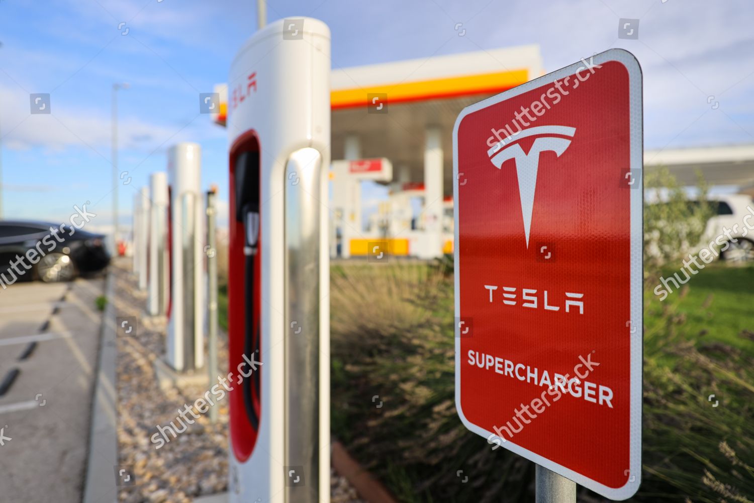 Tesla Supercharger Seen Shell Petrol Station Editorial Stock Photo ...