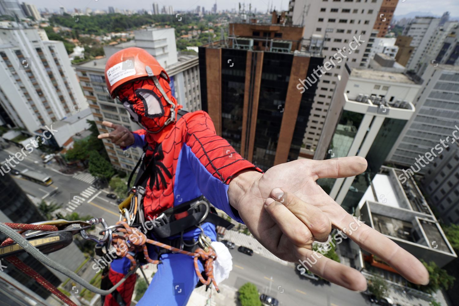 Window Cleaners Wearing Superhero Costumes Greet Editorial Stock Photo ...