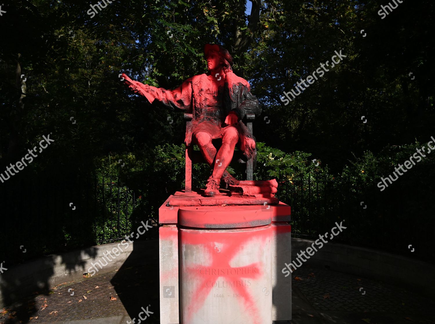 Statue Christopher Columbus Covered Red Paint Editorial Stock Photo ...