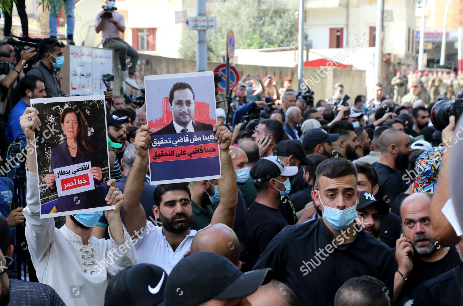 Hezbollah Supporters Hold Posters Against Us Editorial Stock Photo ...
