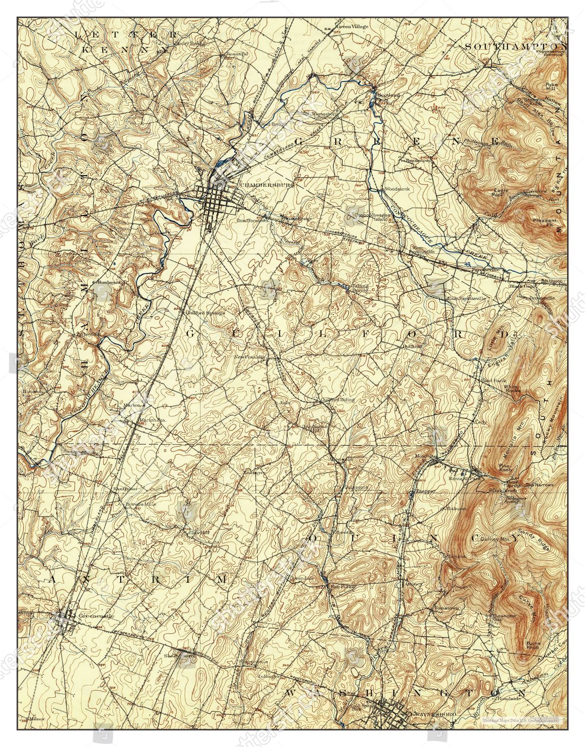 Usa Timeless Maps Chambersburg Pennsylvania Map Editorial Stock Photo ...