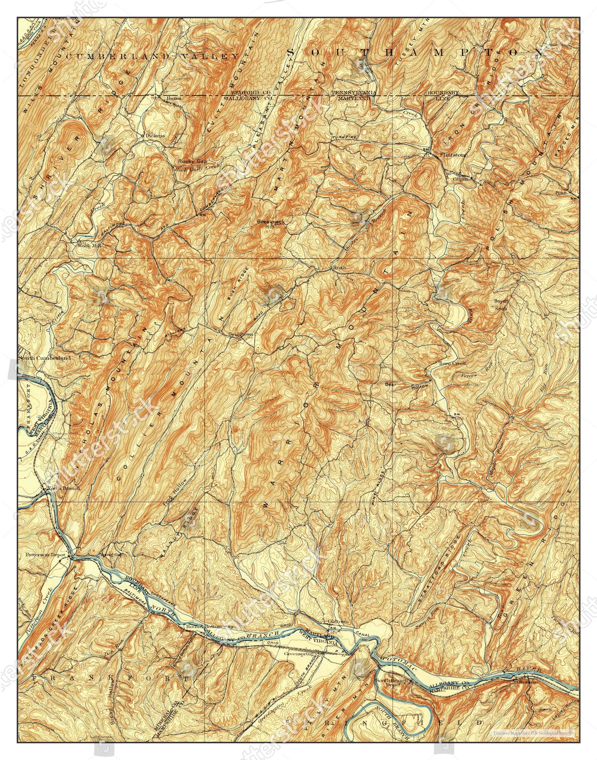 Usa Timeless Maps Flintstone Maryland Map Editorial Stock Photo - Stock ...