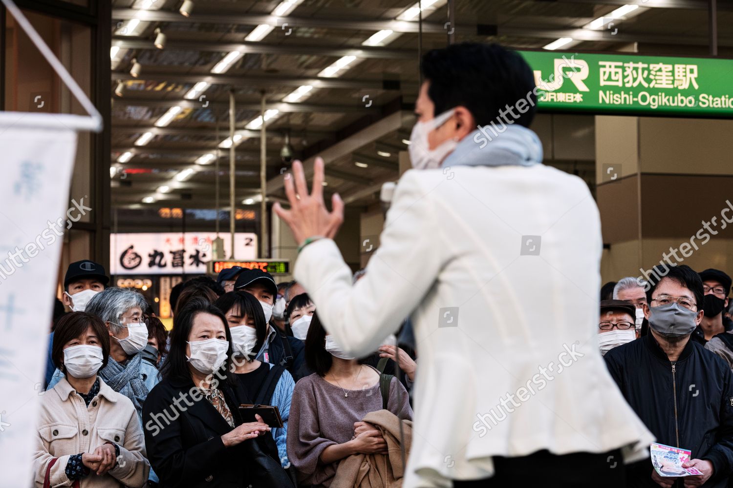 People Wearing Masks Listen Politician Giving Editorial Stock Photo ...