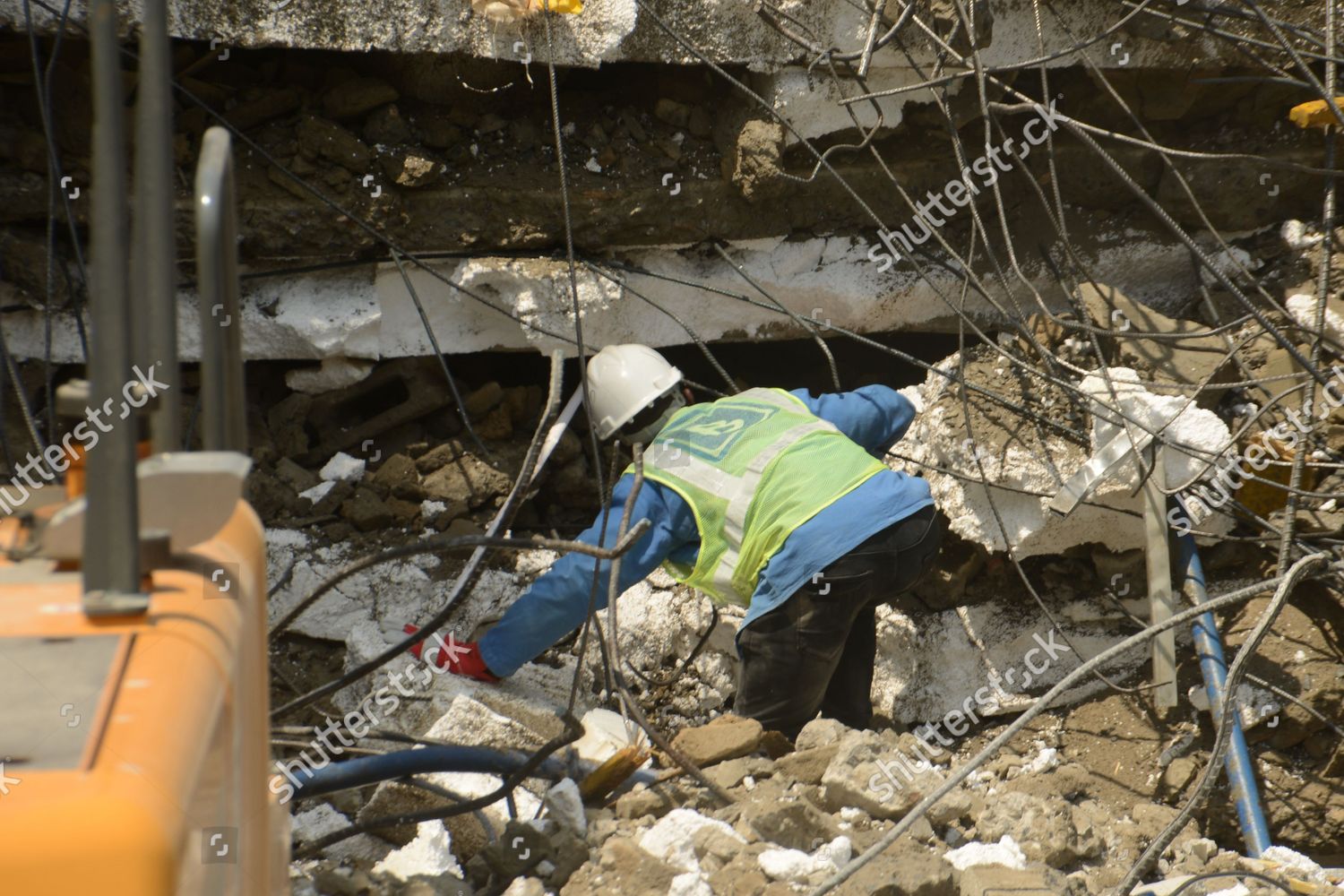 Rescue Worker Seen On Rubble Collapsed Editorial Stock Photo - Stock ...