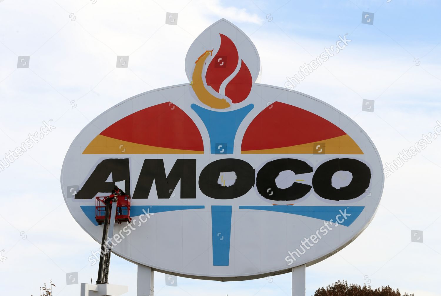 Workers Paint New Amoco Sign Amoco Editorial Stock Photo - Stock Image ...
