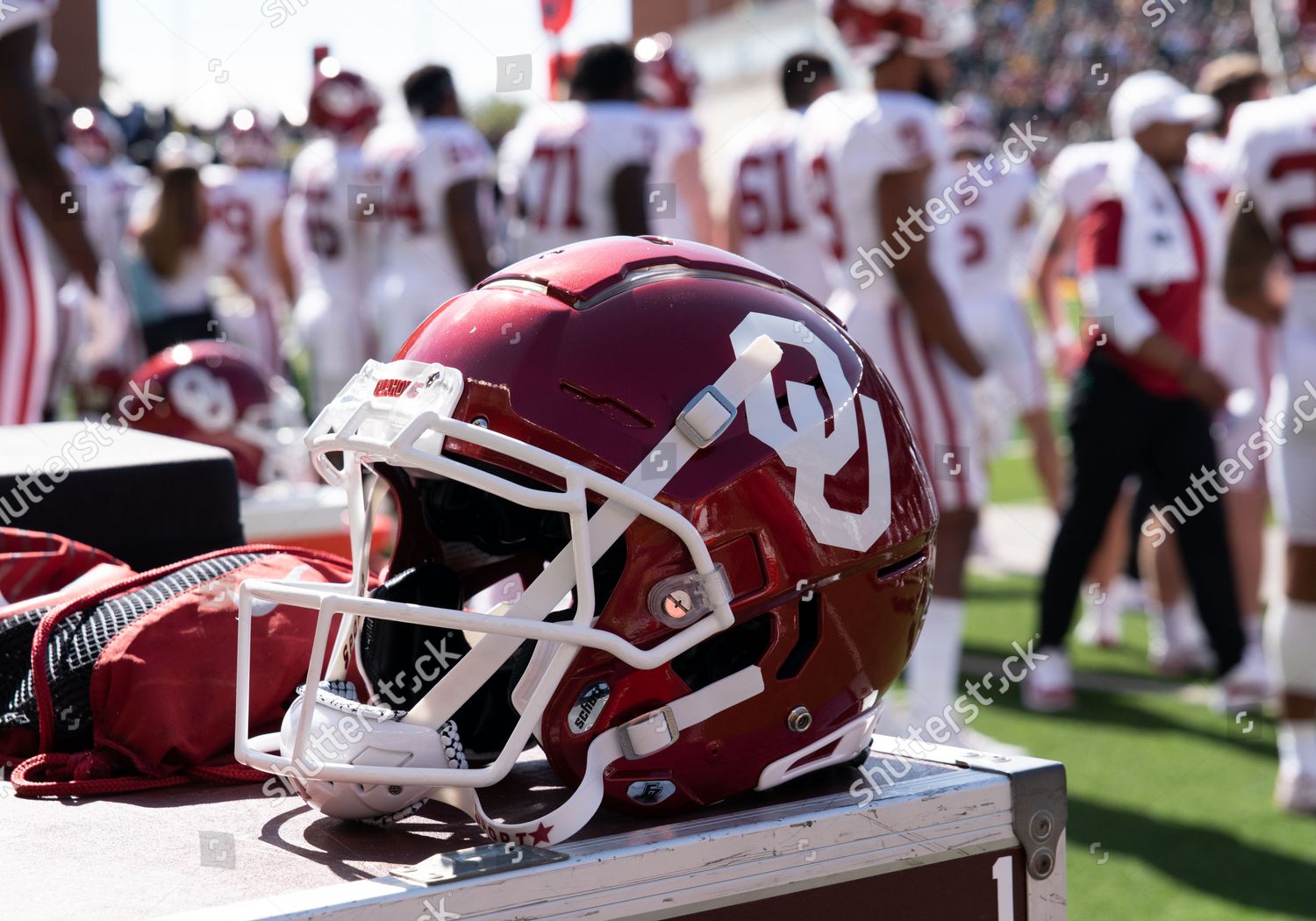 Oklahoma Sooners Helmet On Sidelines During Editorial Stock Photo ...