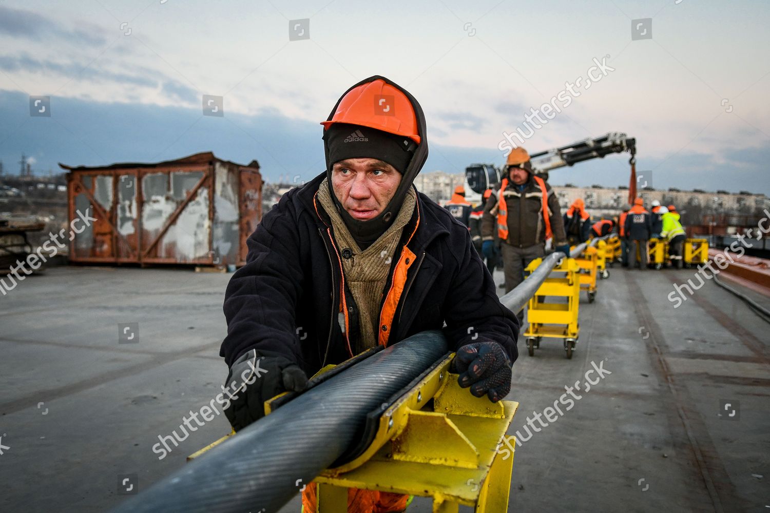 Workers Unwind Cables Before Attaching Them Editorial Stock Photo ...