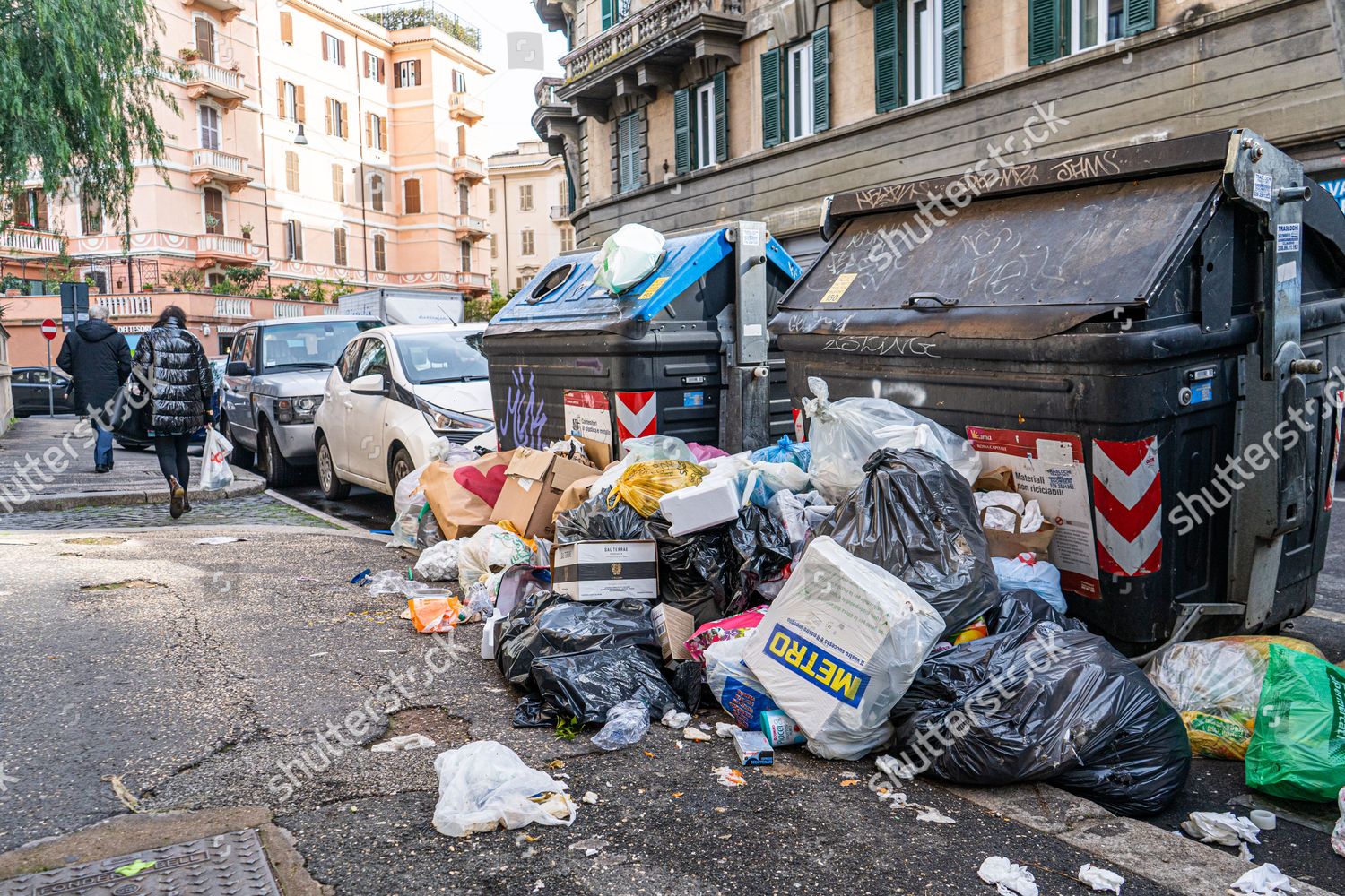 Pedestrians Walk Past Waste Recycling Bins Editorial Stock Photo ...