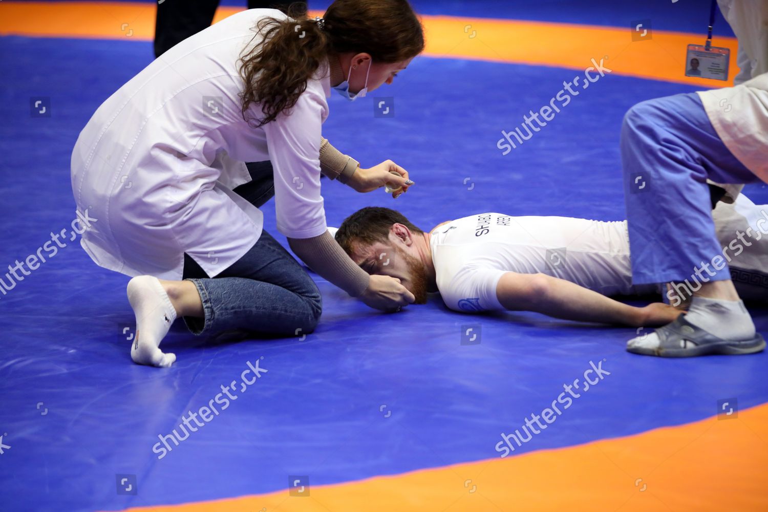 Medic Gives First Aid Athlete During Editorial Stock Photo - Stock ...