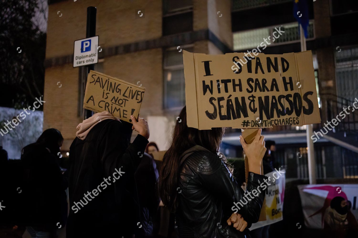 Protesters Hold Placards Solidarity Three Humanitarians Editorial Stock ...