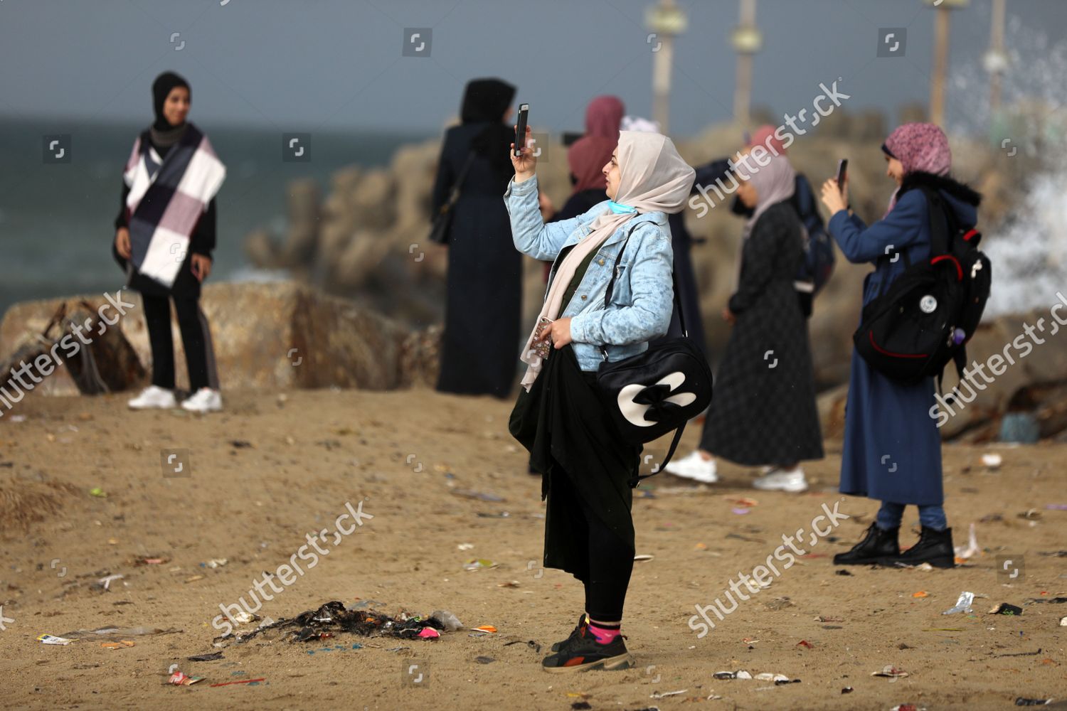 Palestinian Girls Walk Along Shore Mediterranean Editorial Stock Photo ...