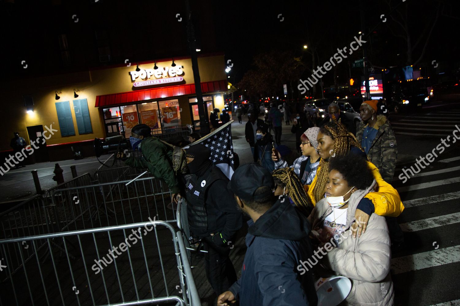 Protesters Stand Behind Barricades Outside Police Editorial Stock Photo ...