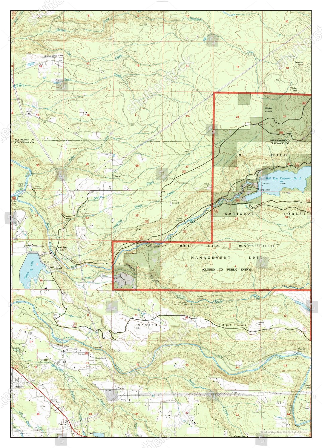 Usa Timeless Maps Bull Run Oregon Editorial Stock Photo - Stock Image ...