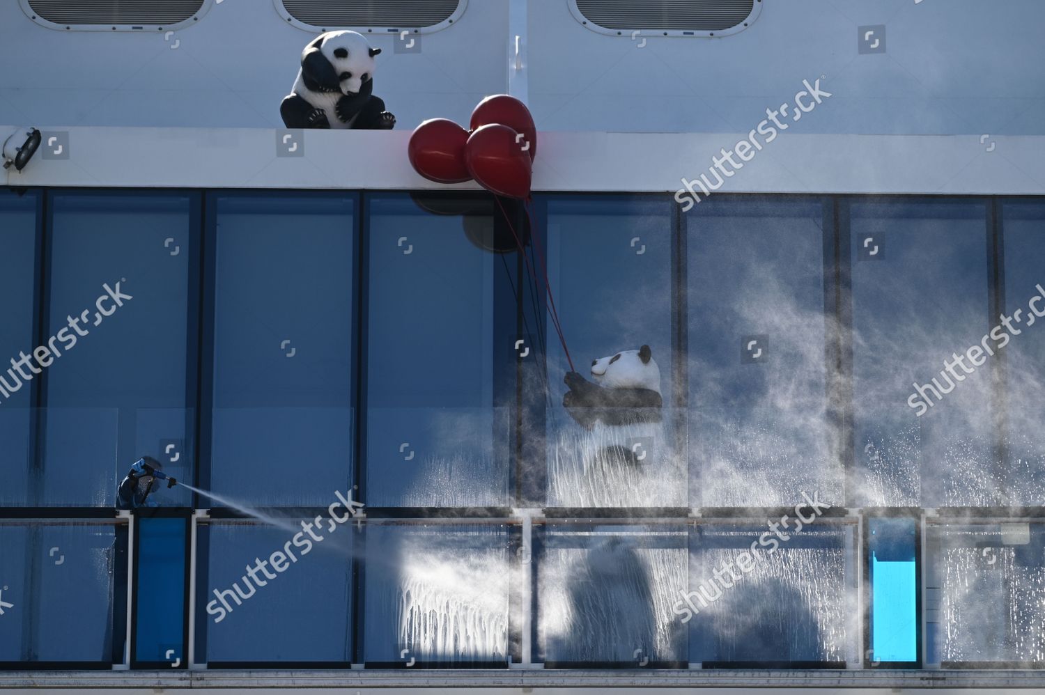 Worker Spraying Water Clean Cruise Ship Editorial Stock Photo - Stock ...