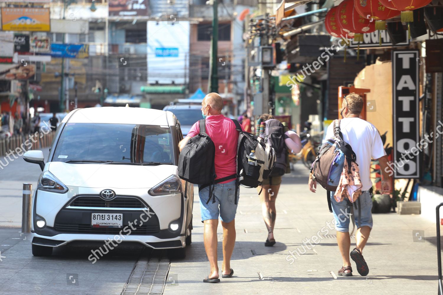 Tourists Seen Their Luggage On Khao Editorial Stock Photo - Stock Image ...
