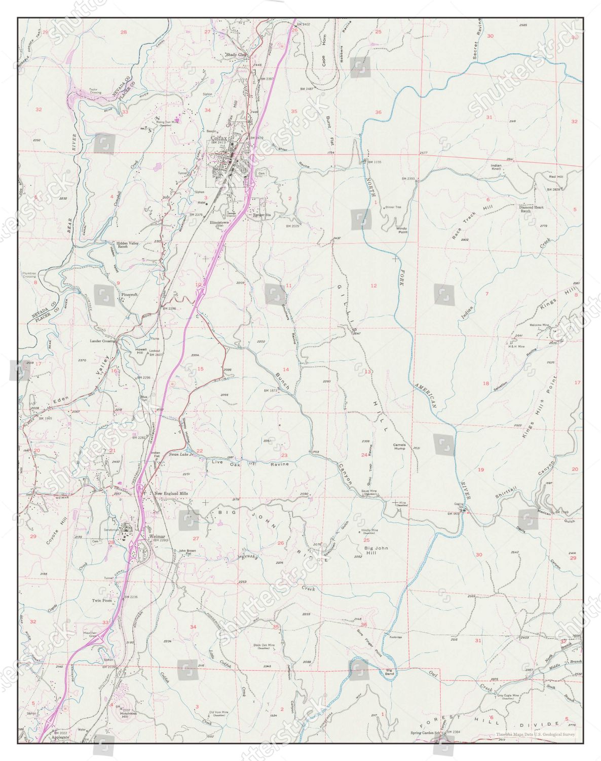 Usa Timeless Maps Colfax California Map Editorial Stock Photo - Stock ...