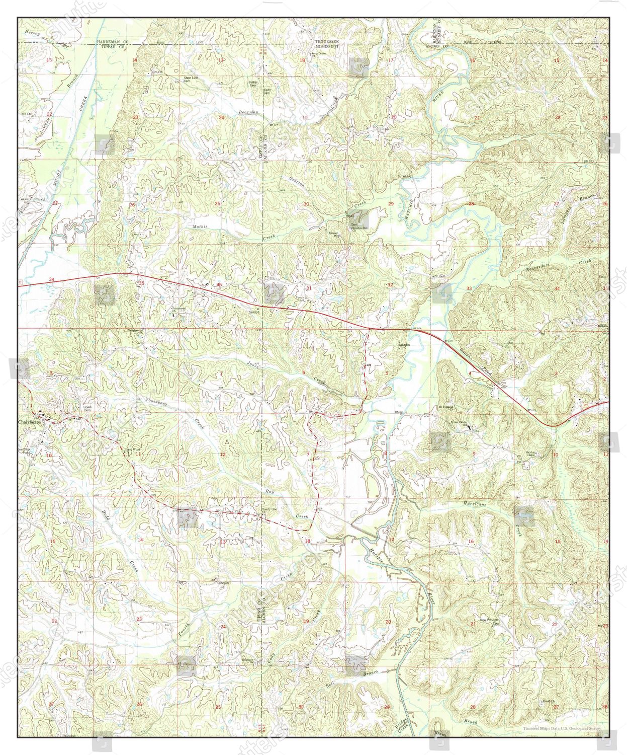 Usa Timeless Maps Chalybeate Mississippi Map Editorial Stock Photo ...