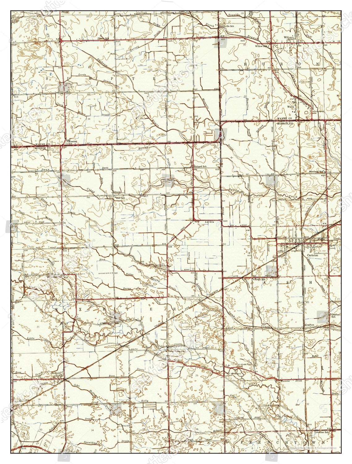 Usa Timeless Maps Carleton Michigan Map Editorial Stock Photo - Stock ...