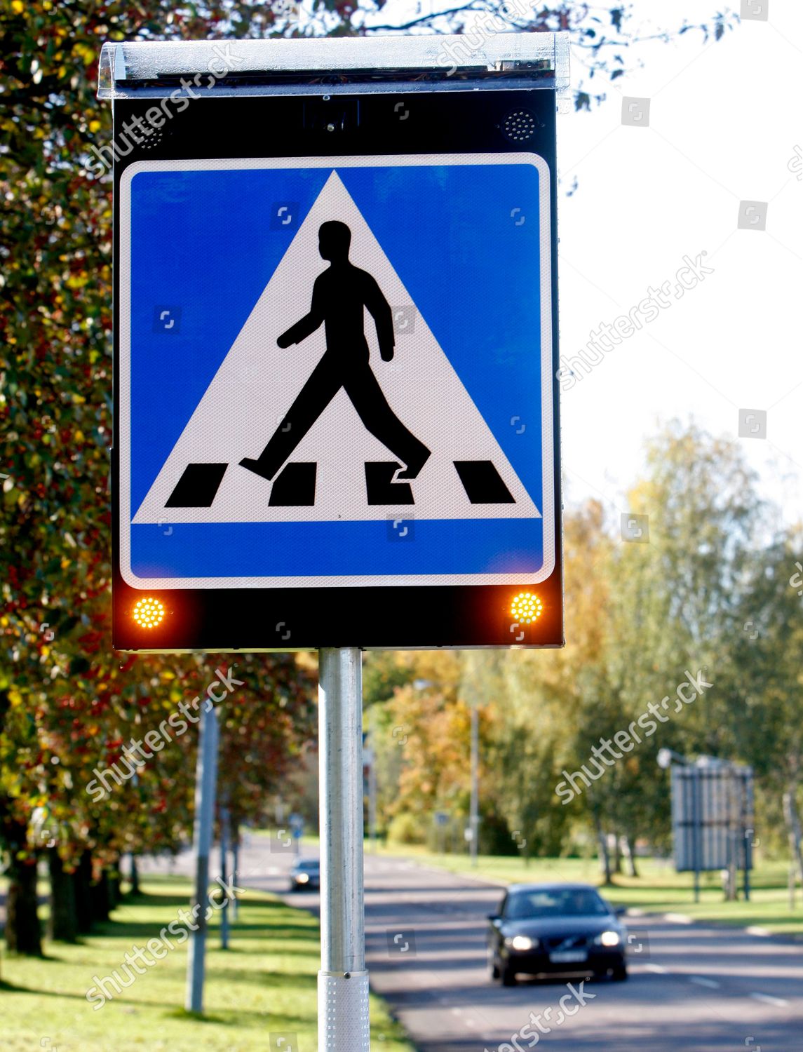 Transition Sign Pedestrian Crossing Flashing Lights Editorial Stock ...