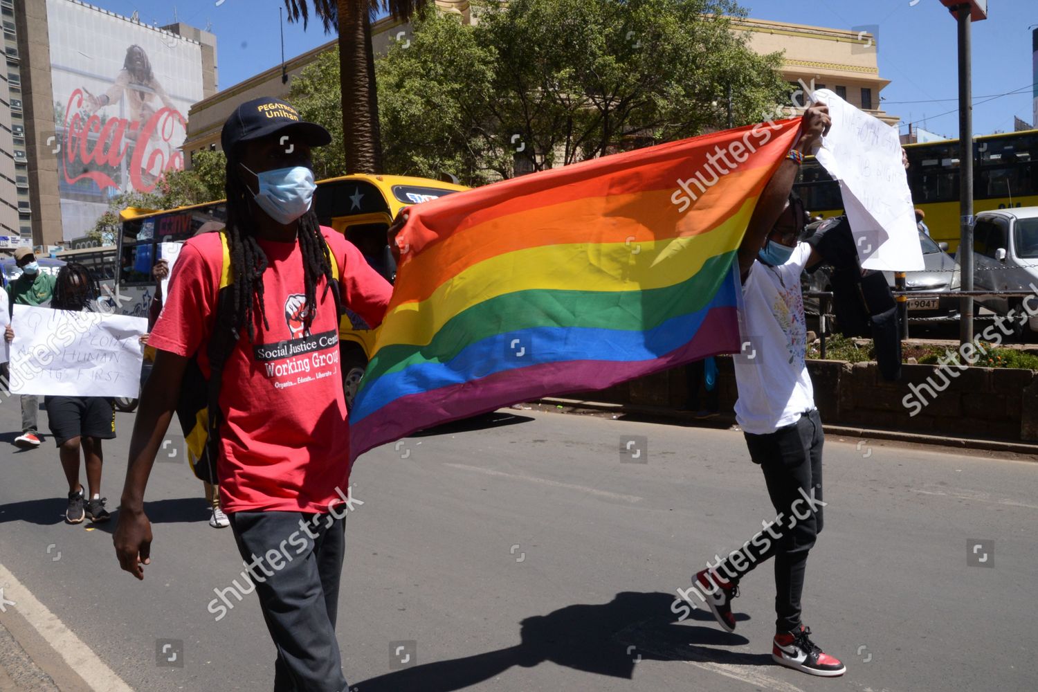 Demonstrators Seen Marching Lgbtq Flag During Editorial Stock Photo ...