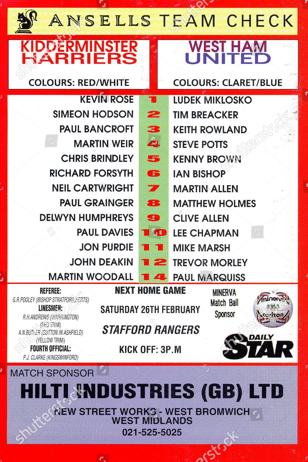 Back Page Matchday Programme Showing Anticipated Editorial Stock Photo ...