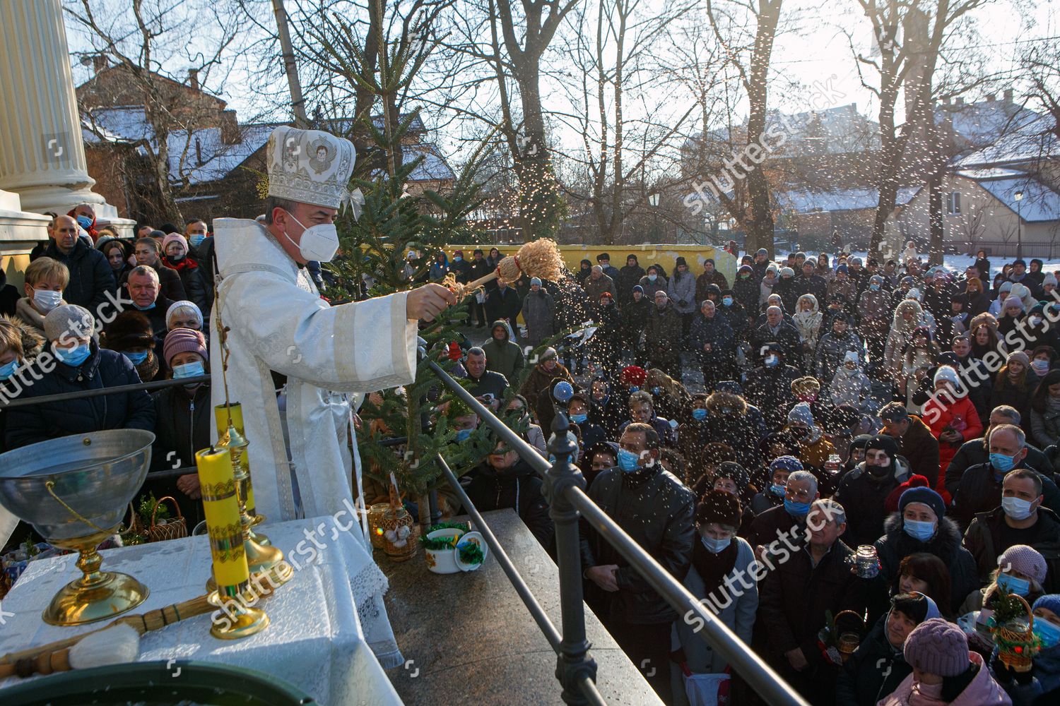 Priest Blesses Devotees Holy Water Outside Editorial Stock Photo ...