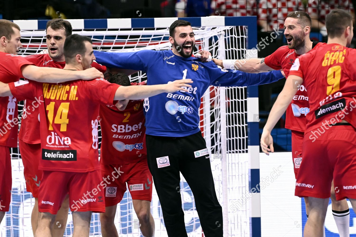 Montenegros Goalkeeper Nikola Matovic C Celebrates Editorial Stock ...