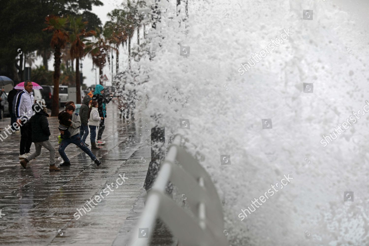People Stand Front Big Waves During Editorial Stock Photo - Stock Image ...