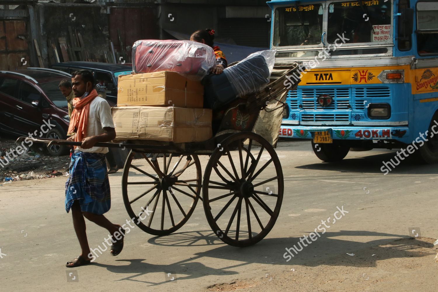 Handpulled Rickshaw Pullers Loaded Goods Rods Editorial Stock Photo ...