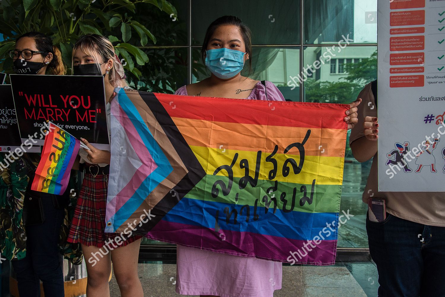 Thai Lgbtq Activist Holds Rainbow Flag Editorial Stock Photo - Stock ...