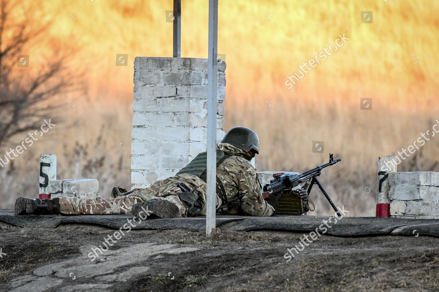 Soldier Practises Machine Gun Shooting Range Editorial Stock Photo ...